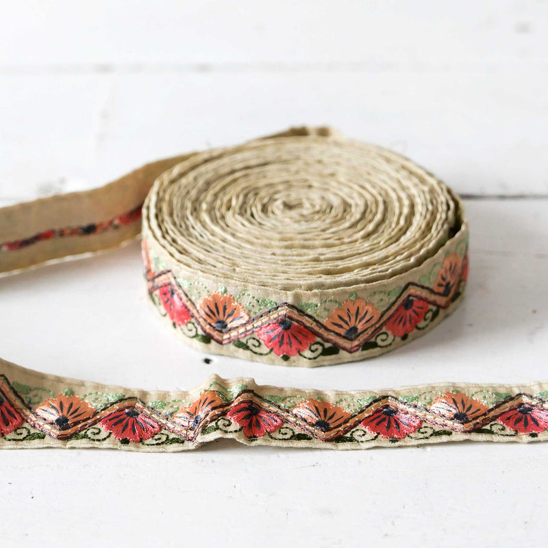 Beige Floral Embroidered Ribbon Trim | Cloth House London • Cloth House