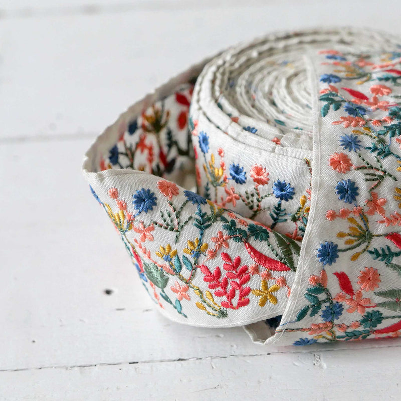 Cream Floral Embroidered Ribbon Trim | Cloth House London • Cloth House